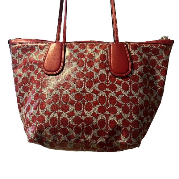 Coach | Bags | Coach Signature Coated Canvas Taxi Zip Tote Bag Red 3354 ...
